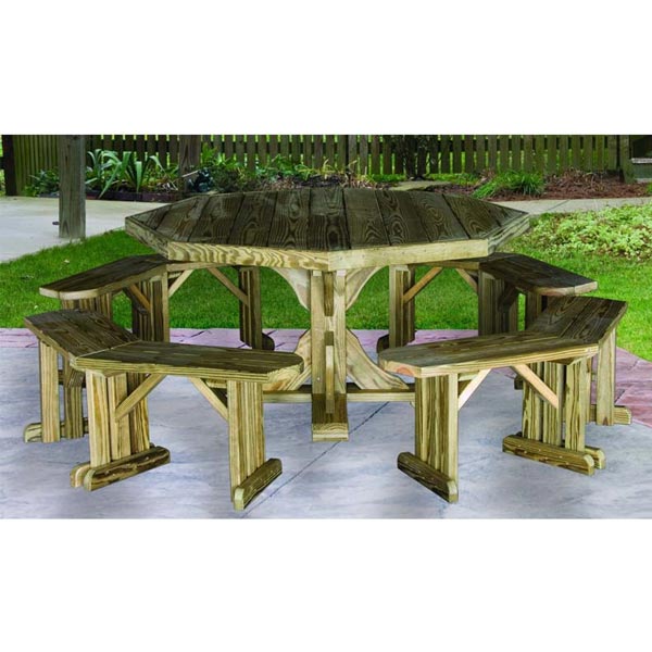 Octagon Pedestal Table and Benches | Wooden Octaton Table