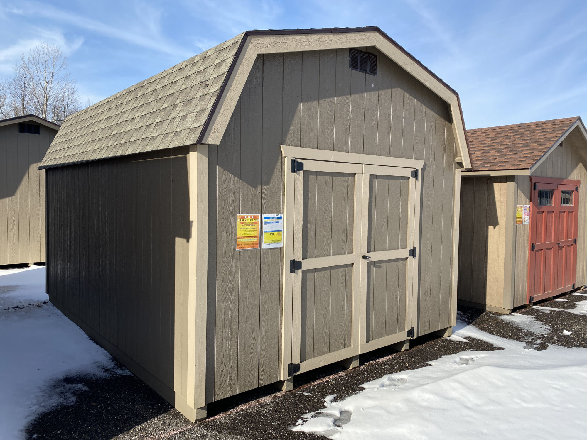 12x16 Barn | Dark Barn | Light Brown Trim | Vented Dark Barn
