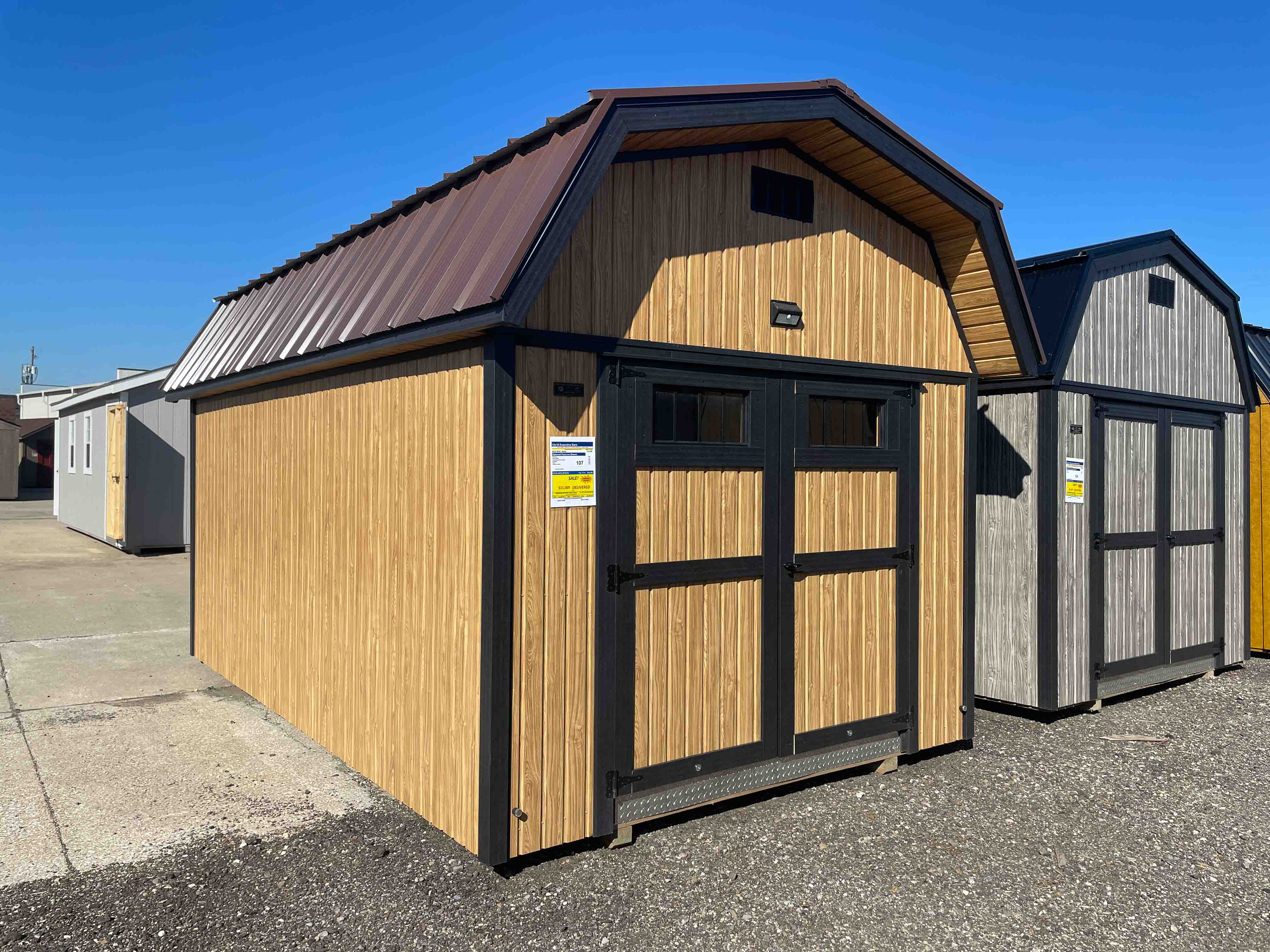 Light Shed |12x16 Executive | Light Stained Shed with Dark Trim